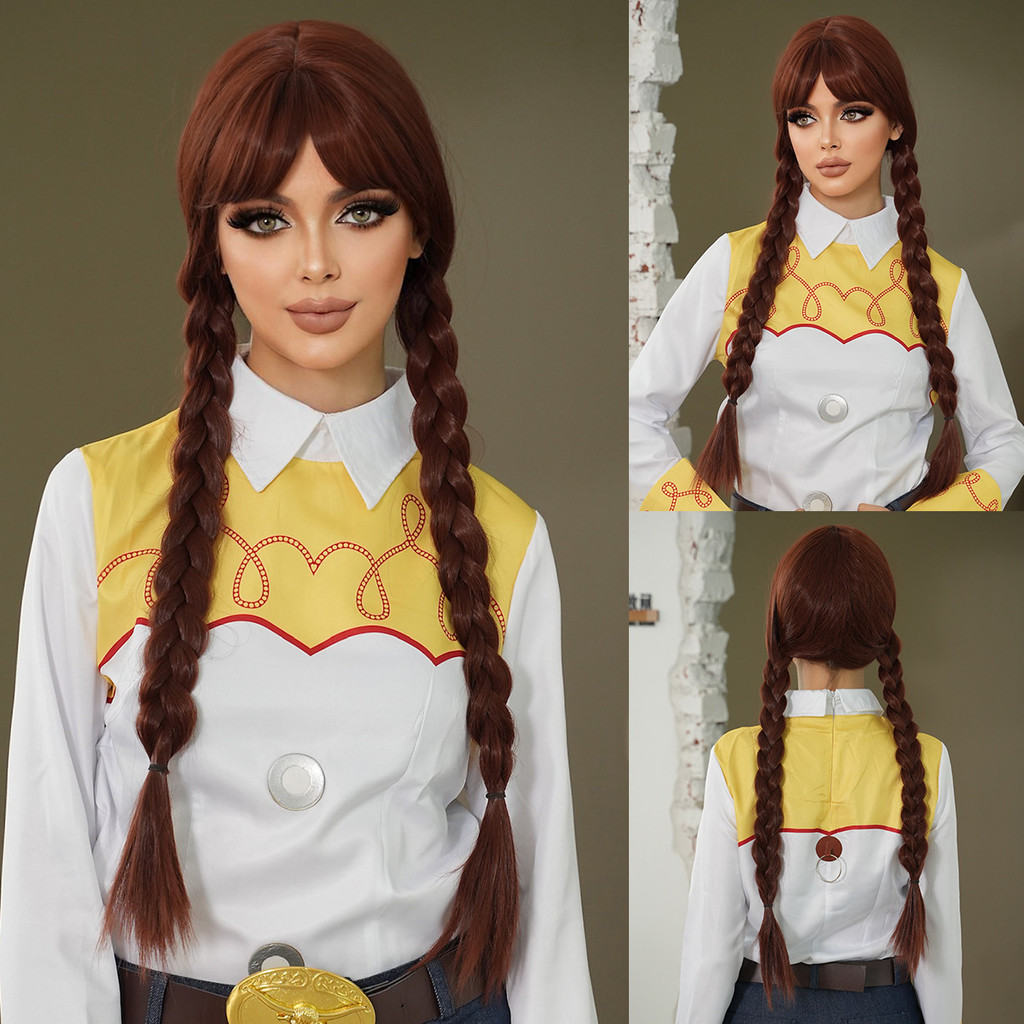 Toy Story 2 Jessie Cosplay Wig Long Brown Red Braid Heat Resistant ...