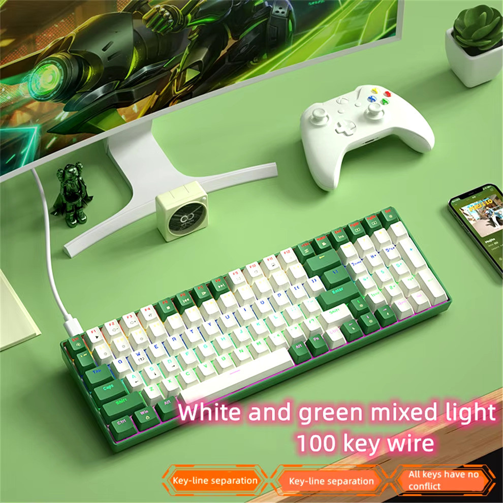 BOW 100 Keys Type-c Wired Mechanical Keyboard Hebrew Rechargeable RGB ...