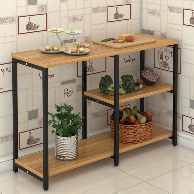 Steel Wooden Table Kitchen Table Cutting Station Simple Long Table ...
