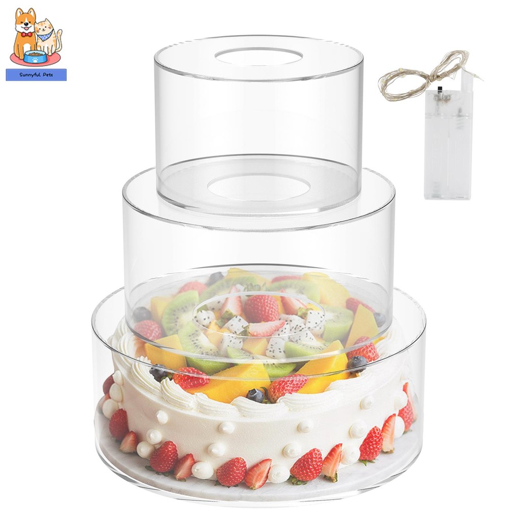3 Pcs Acrylic Cake Stand with Light Strings Clear Fillable Cake Riser ...