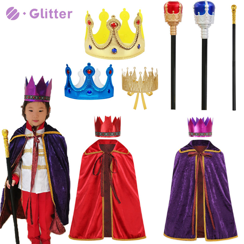 King Cosplay Costume for Kids Boy Girl Red Purple Cloak Robe Crown ...