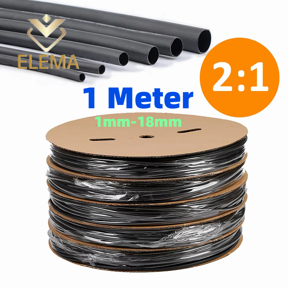 1Meter Heat Shrink Tubing 2:1 Black 1mm-18mm Diameter Heat Shrink Tubing Shrinkable Wire Wrap ...
