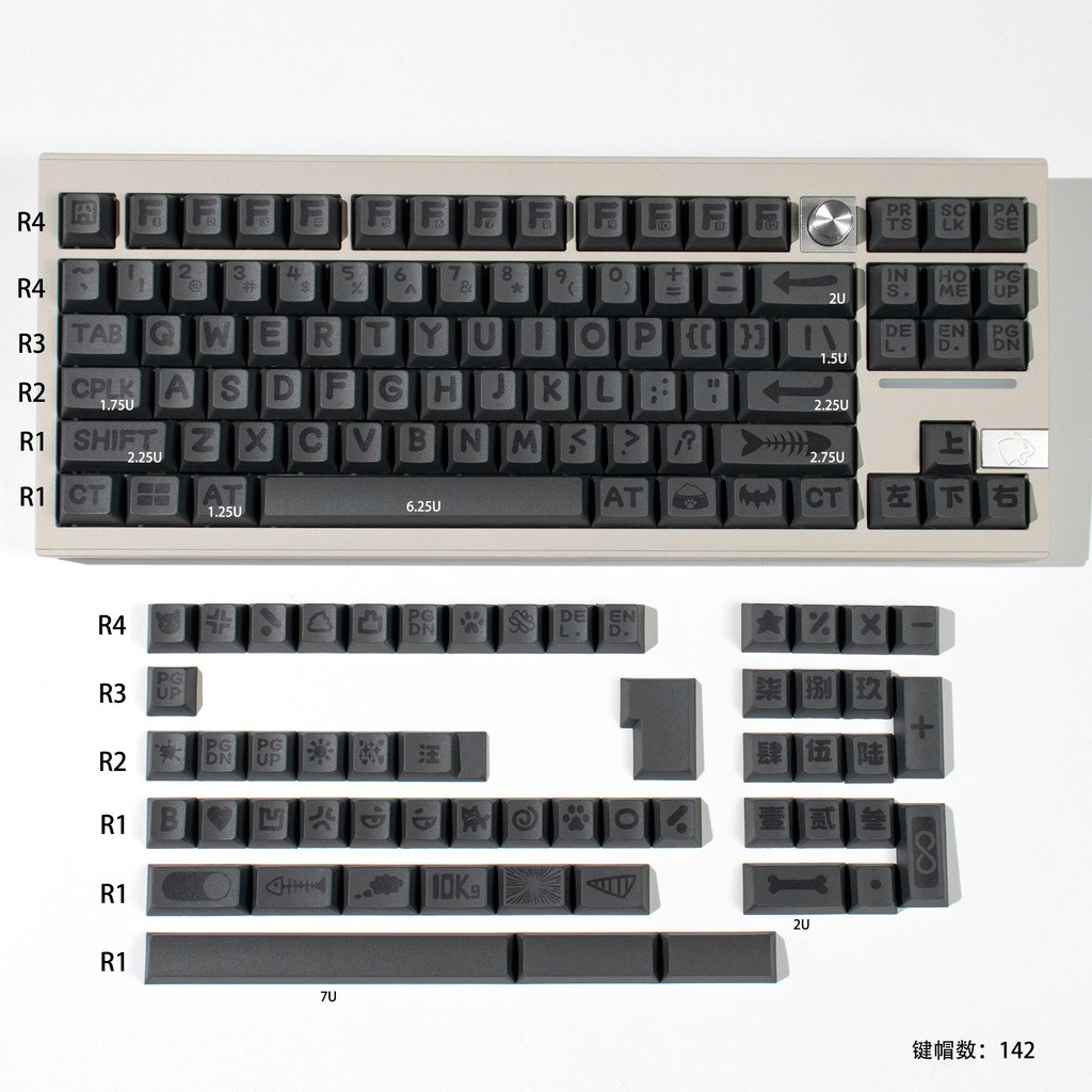 Animal Party Keycaps Big Font Dark Gray PBT Cherry profile keycap for ...
