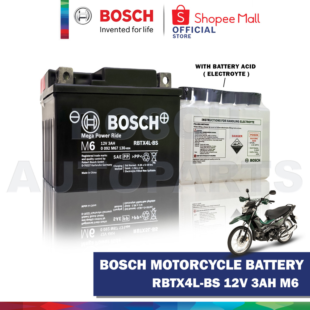 Honda XRM 125 DS Bosch Battery M6 Mega Power Ride RBTX4L-BS Bosch 12v ...
