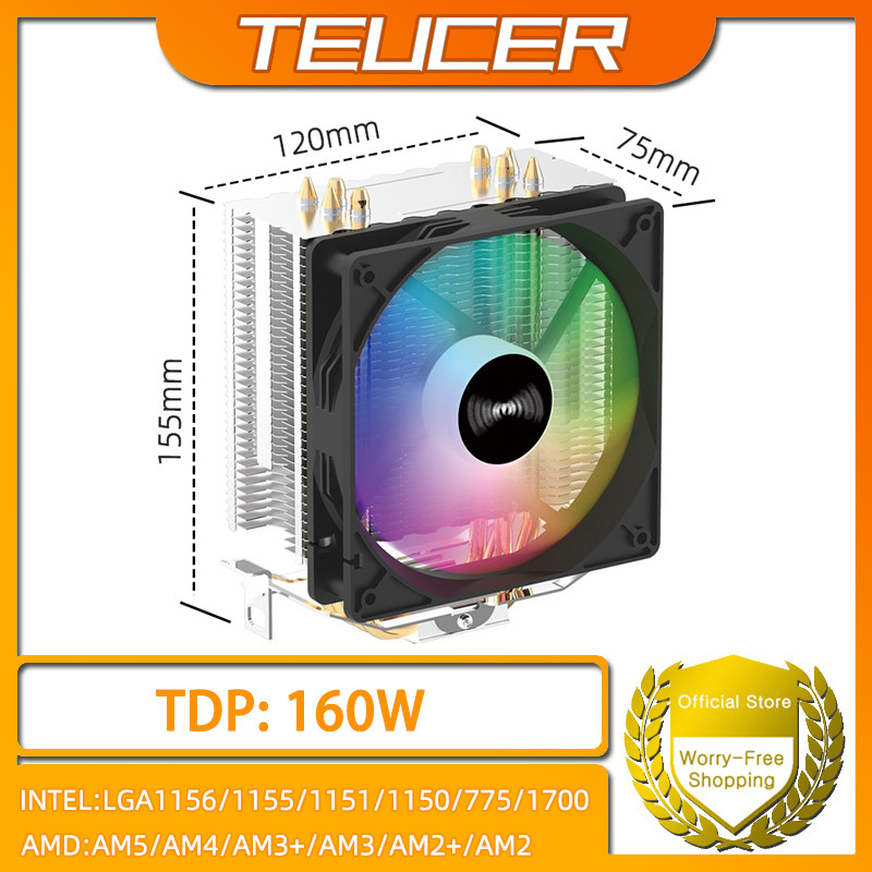 TEUCER CPU Cooler 4 Heat Pipes PC Radiator Cooling 3PIN PWM Silent Rgb ...