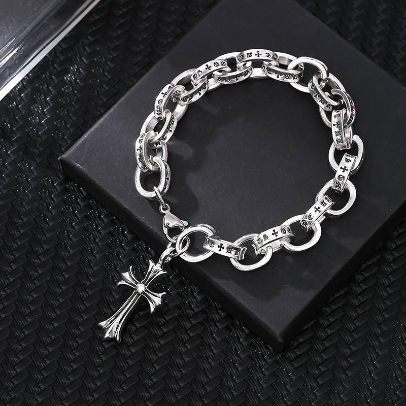 Vintage Silver Cross Alloy Bracelet Hip-Hop Retro Color Distressed Thai ...