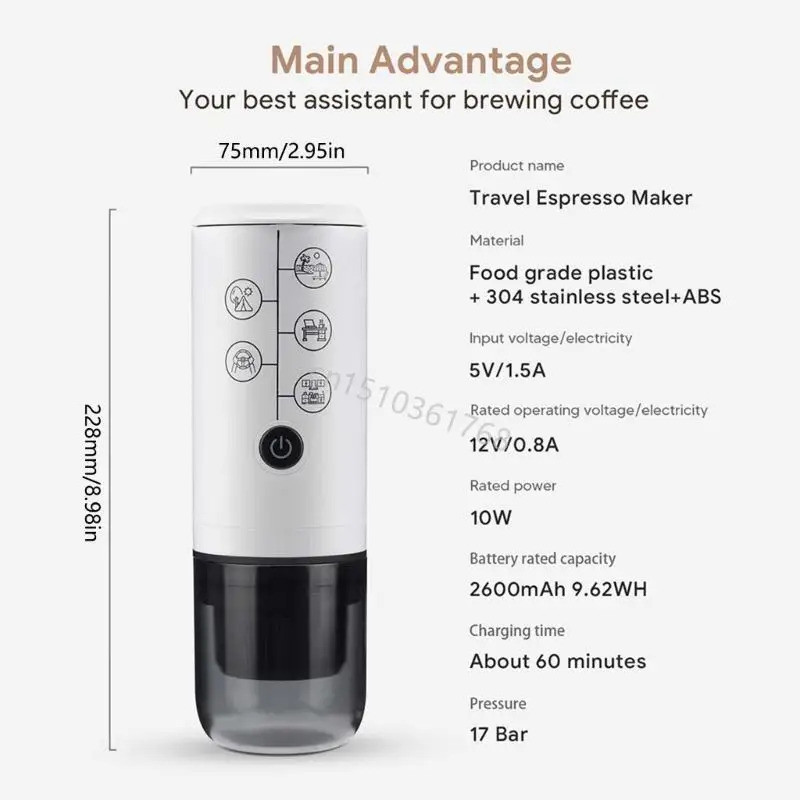 Efficient Espresso Brewer Portable Espresso Maker 2600mAh Electric ...