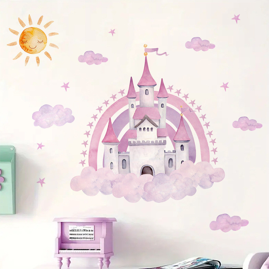 Cartoon Wall Stickers, Fairy Tale Pink Castle Wall Stickers, Self ...