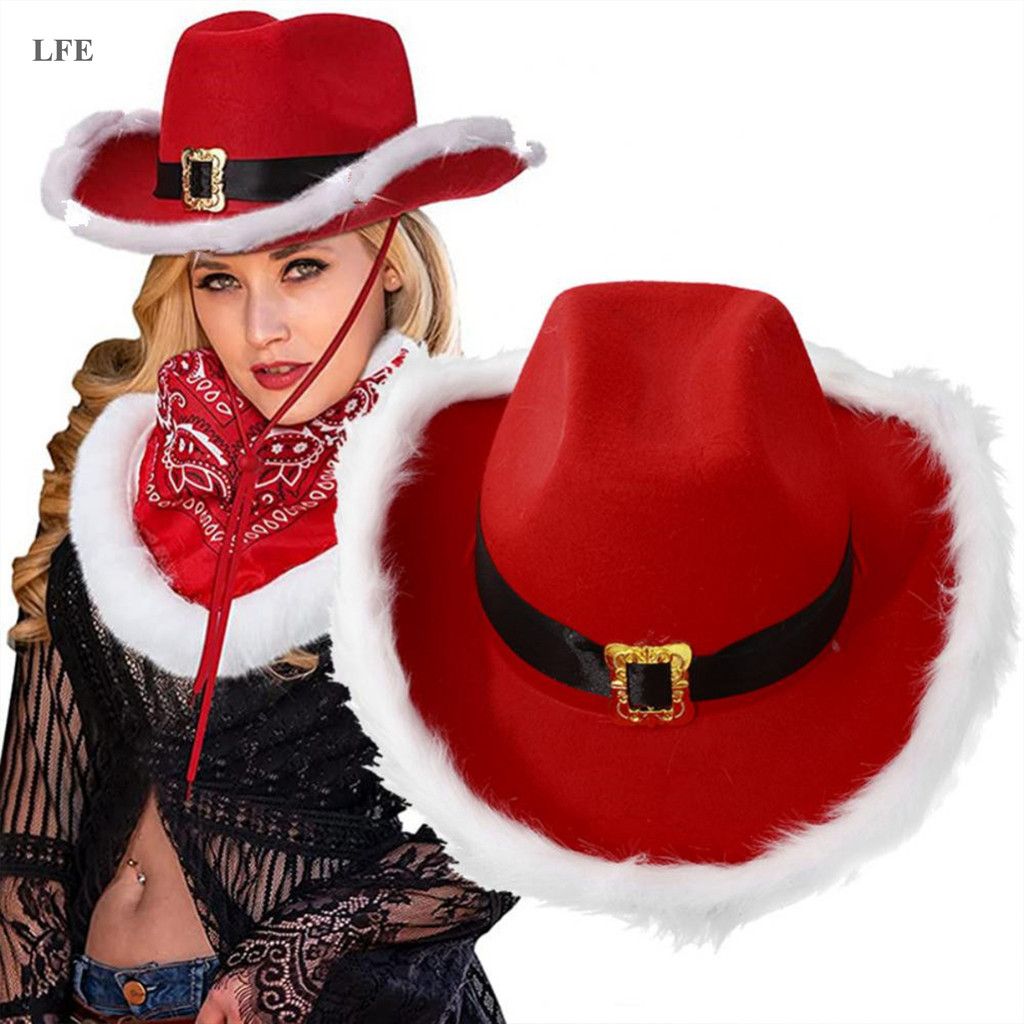 LFE Christmas Cowboy Hats Women Men Santa Hat Trim Caps Tiara Party ...