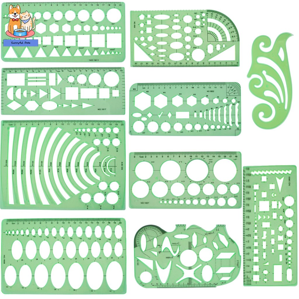 11Pcs Geometric Drawings Templates Plastic Measuring Templates Geometry ...