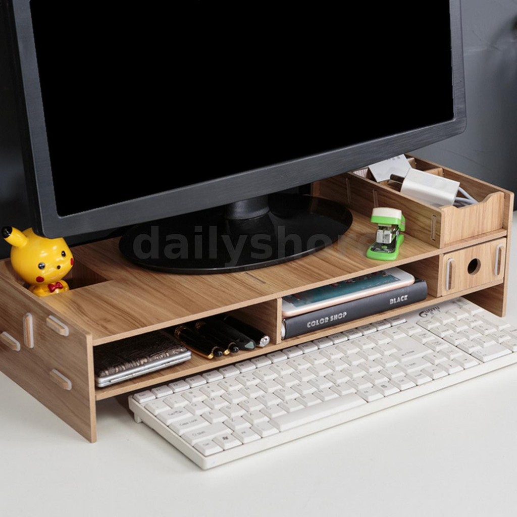 Wooden Monitor Bracket Stand Desktop Storage Shelf Laptop Stand ...