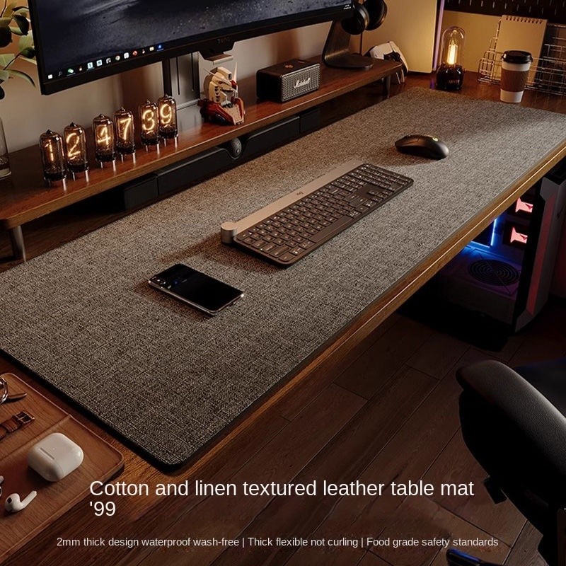 Desk Mat Computer Desk Mat Cotton Linen Texture Leather Tablecloth ...