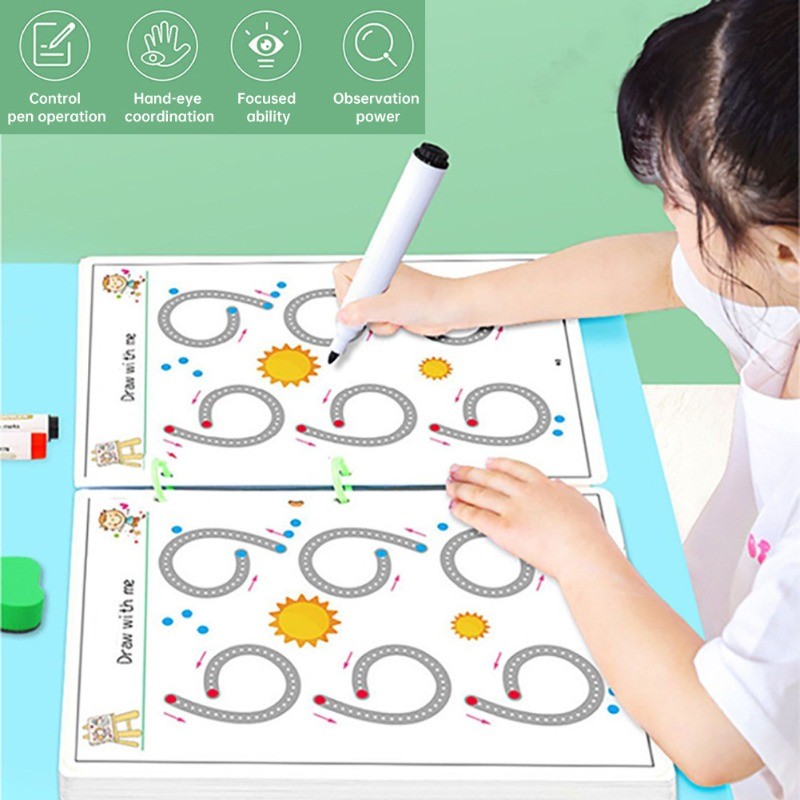 Reusable Tracing Book Pen Control Workbook Preschool Wipe Clean Writing ...