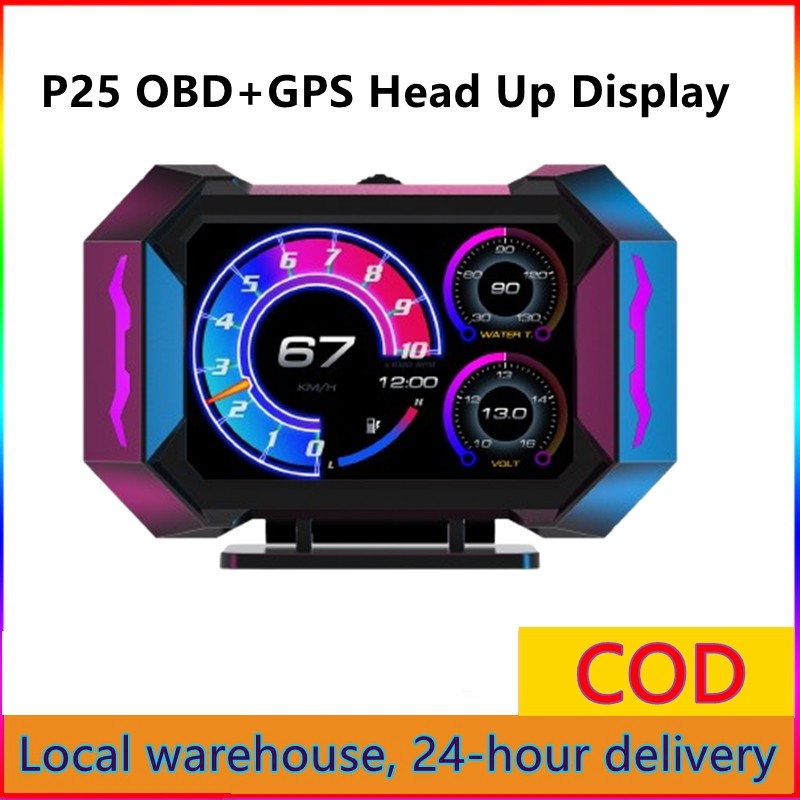 P25 Head Up Display Slope Meter Slope Inclination Alarm OBD + GPS HUD ...