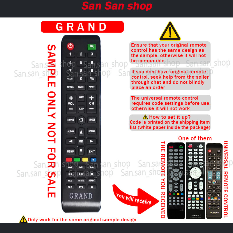 100% Universal remote control for Grand smart tv remote na gagana sa tv ...