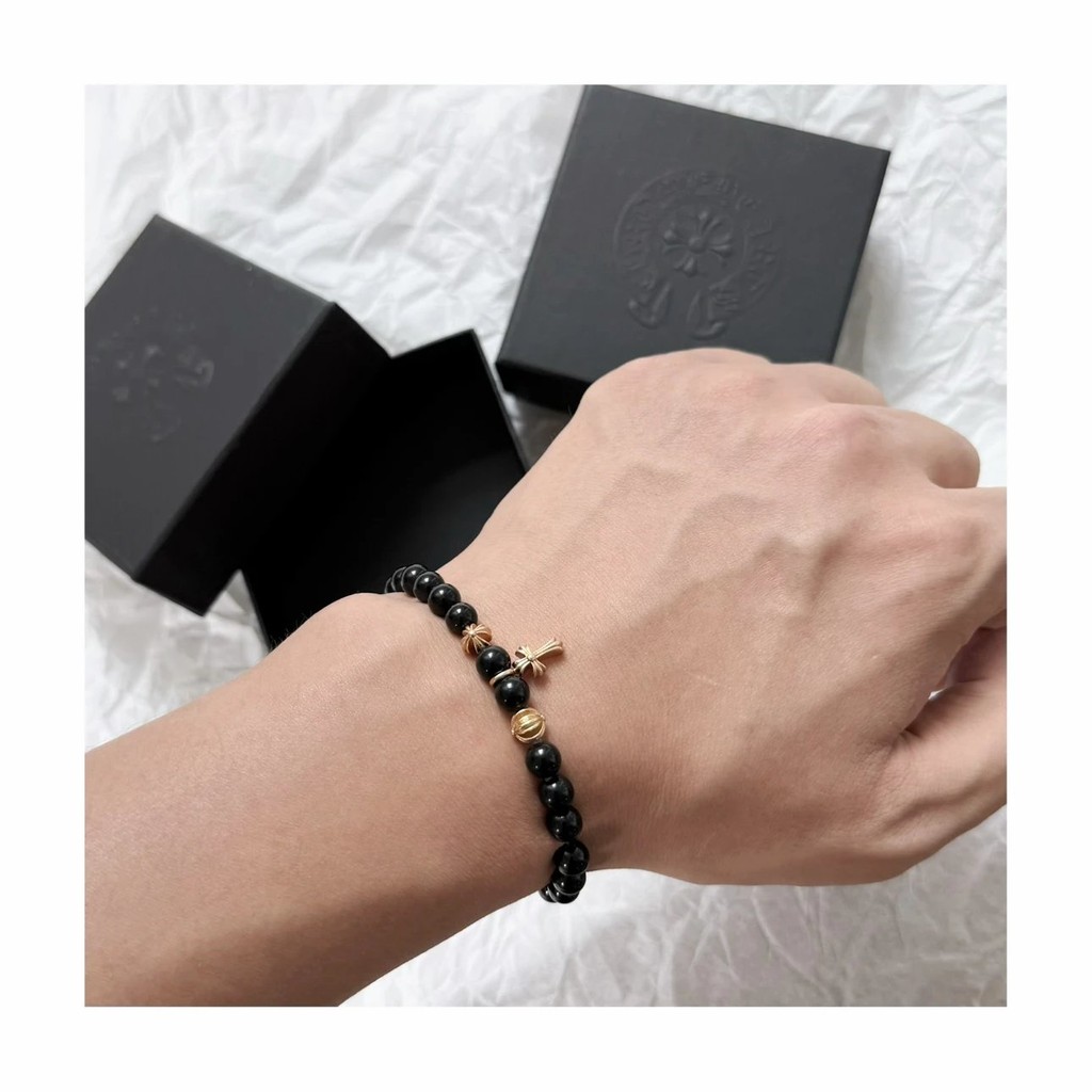 CH Obsidian Cross Bead Bracelet mini Cross Gold-plated bracelet ...