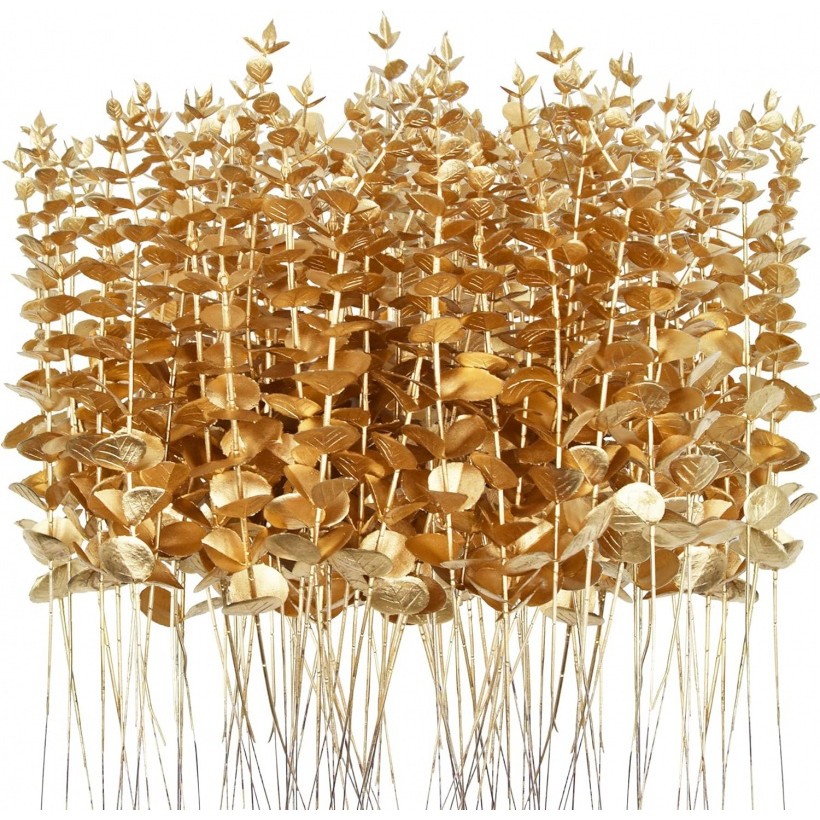 1Pcs Gold Eucalyptus Stems Faux Greenery Leaves Bulk Artificial ...