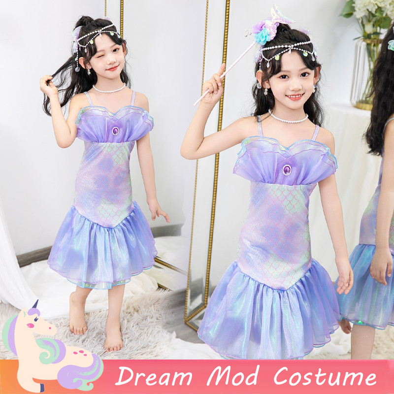 Princess Ariel Blue Purple Dress For Kids Girl Little Mermaid Fishtail ...