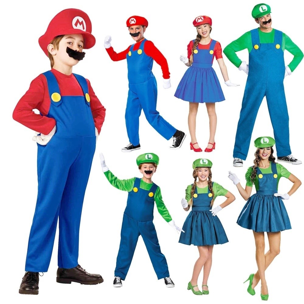 Super Mario Costume Family Parent-Child Clothes Adult Kids Anime ...