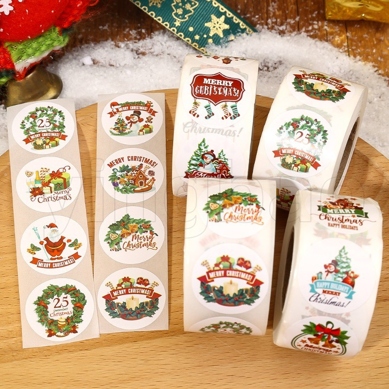 500Pcs/Roll Merry Christmas Stickers Christmas Theme Seal Labels ...