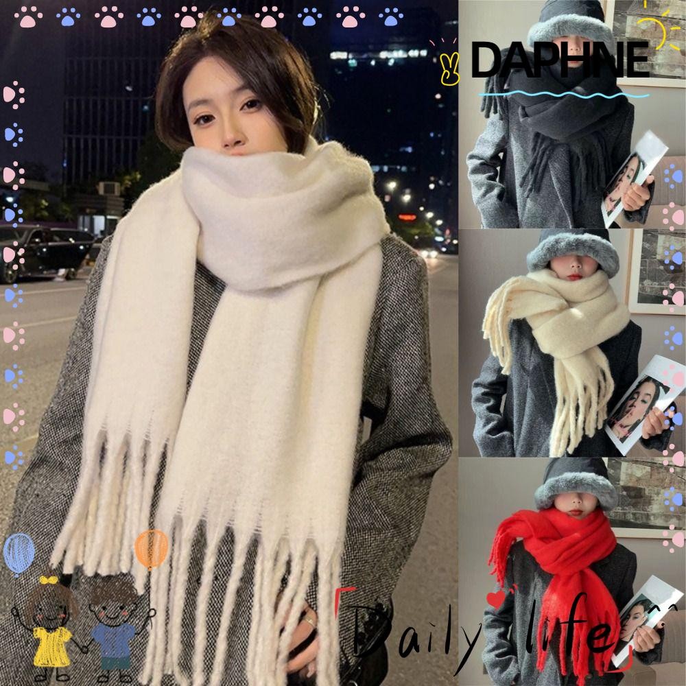 DAPHNE Winter Cashmere Scarf, Warm Solid Color Long Tassel Scarves ...