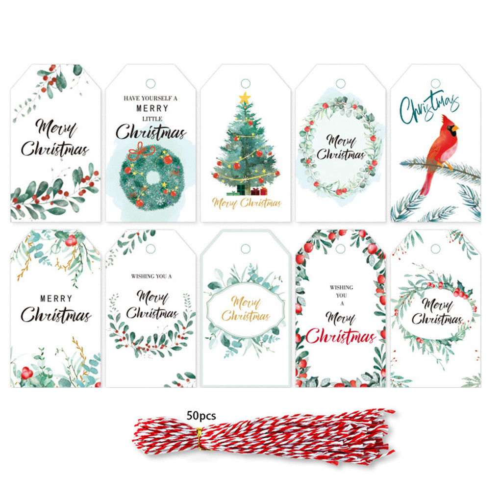 50 Pieces 10 Styles Christmas Kraft Gift Tag Hang Label Card with ...