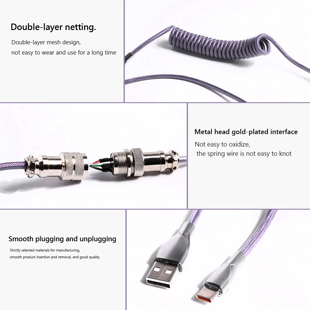 2 in 1 Spiral Coiled Wire Mechanical Keyboard Aviator Connector USB-C ...