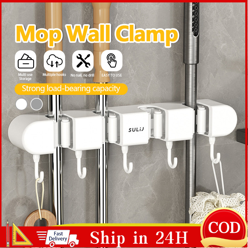 Broom Hanger Mop and Broom Holder Wall Mounted Broom Organizer Grip ...