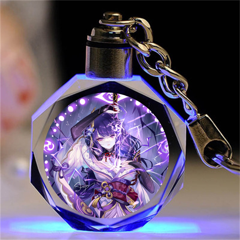 Genshin Impact Luminous Keychain Cartoon Anime Luminous Crystal Key ...