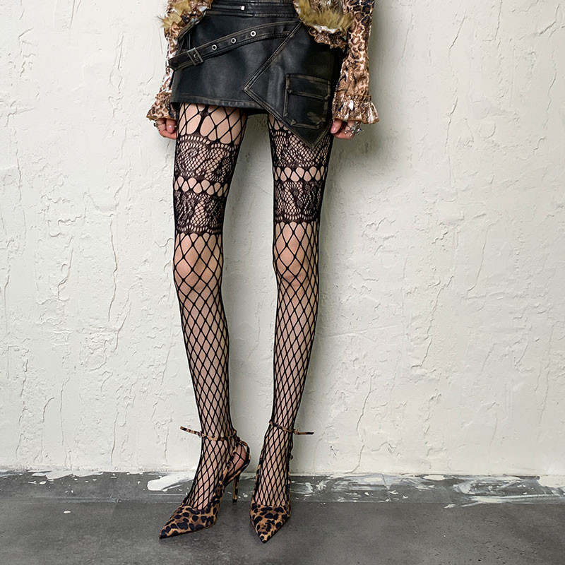 Women High Waist Sexy Fishnet Black Tight Pantyhose Garter Flower ...