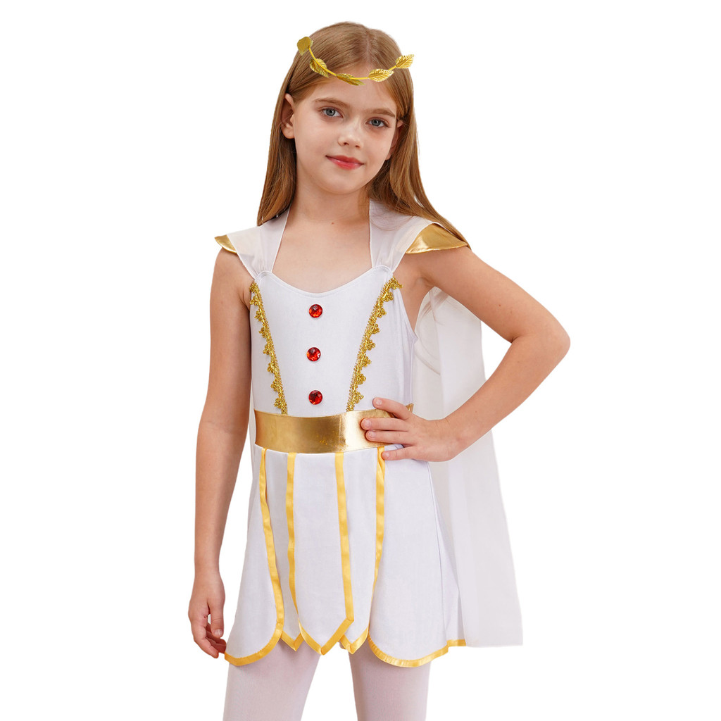 Kids Girls Ancient Greek Athena Goddess Cosplay Costume Sleeveless ...