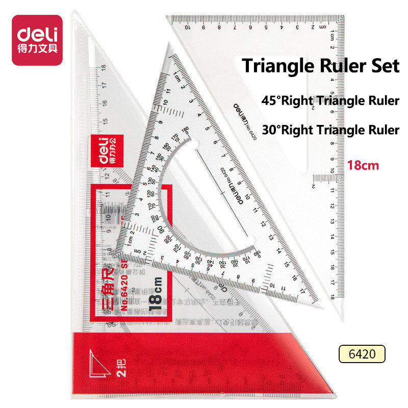 2PCS/SET Deli 6420-18cm Student Triangle Ruler Set for Office ...