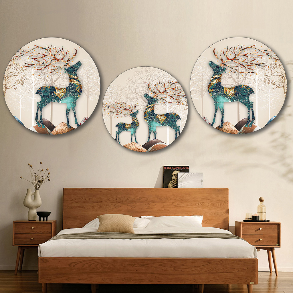 Living Room Deer Luxury Circular Mural Wall Decoration Modern Circular ...