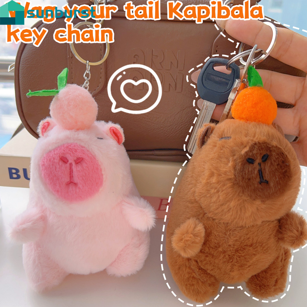 Plush Tail Wagging Capybara Keyring - Soft Stuffed Cute Doll Capibara Keychain - Kawaii Capybara ...