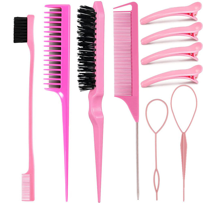 10pcs Hair Styling Comb Set Teasing Hair Brush Triple Teasing Comb Rat ...