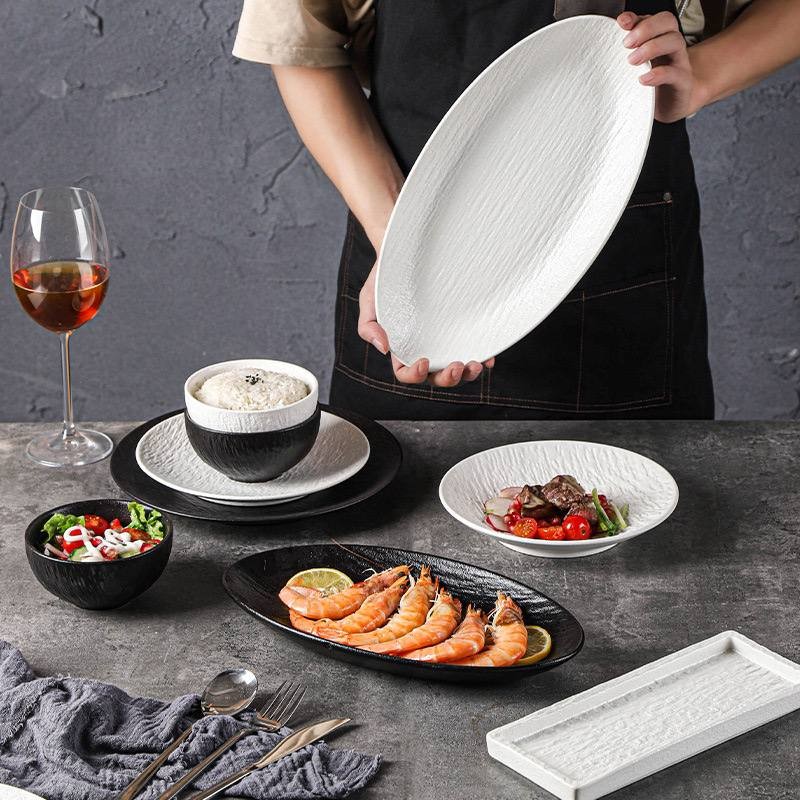 Kitchen Plus Stone Texture Ceramic Dinnerware Steak Plate Dinner Plate ...
