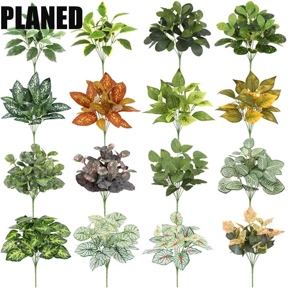 PLANED Artificial Green Plant Leaves, 7 Heads Large Green Potted Plants ...