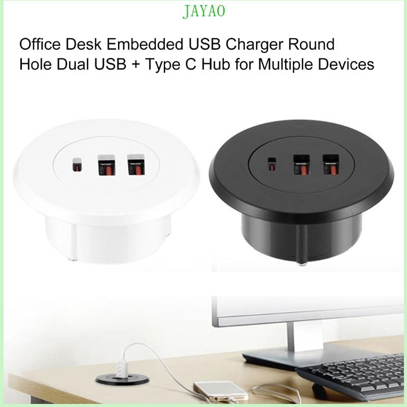 JAYAO 3 Port USB Desk Grommet Hole Round Desktop Charging Station USB ...