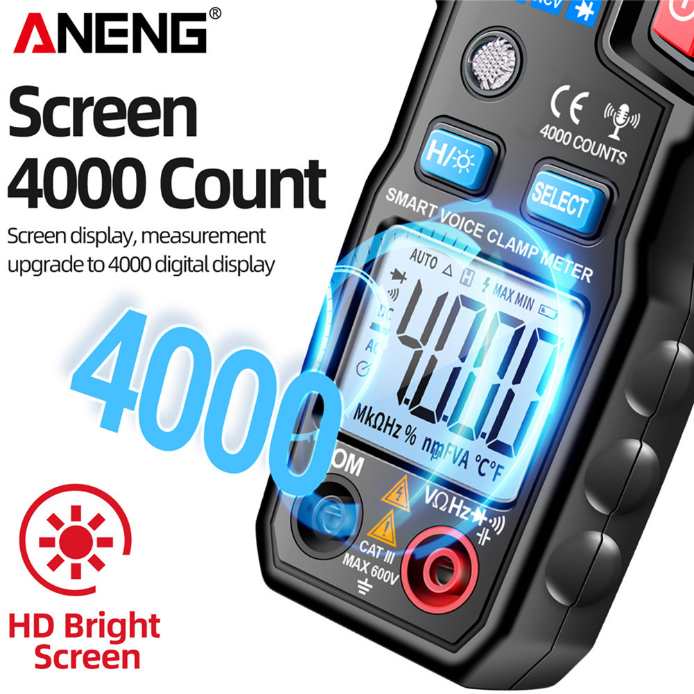 ANENG AT619 Clamp Meter Voice Broadcast Digital Multimeter 4000 Counts ...