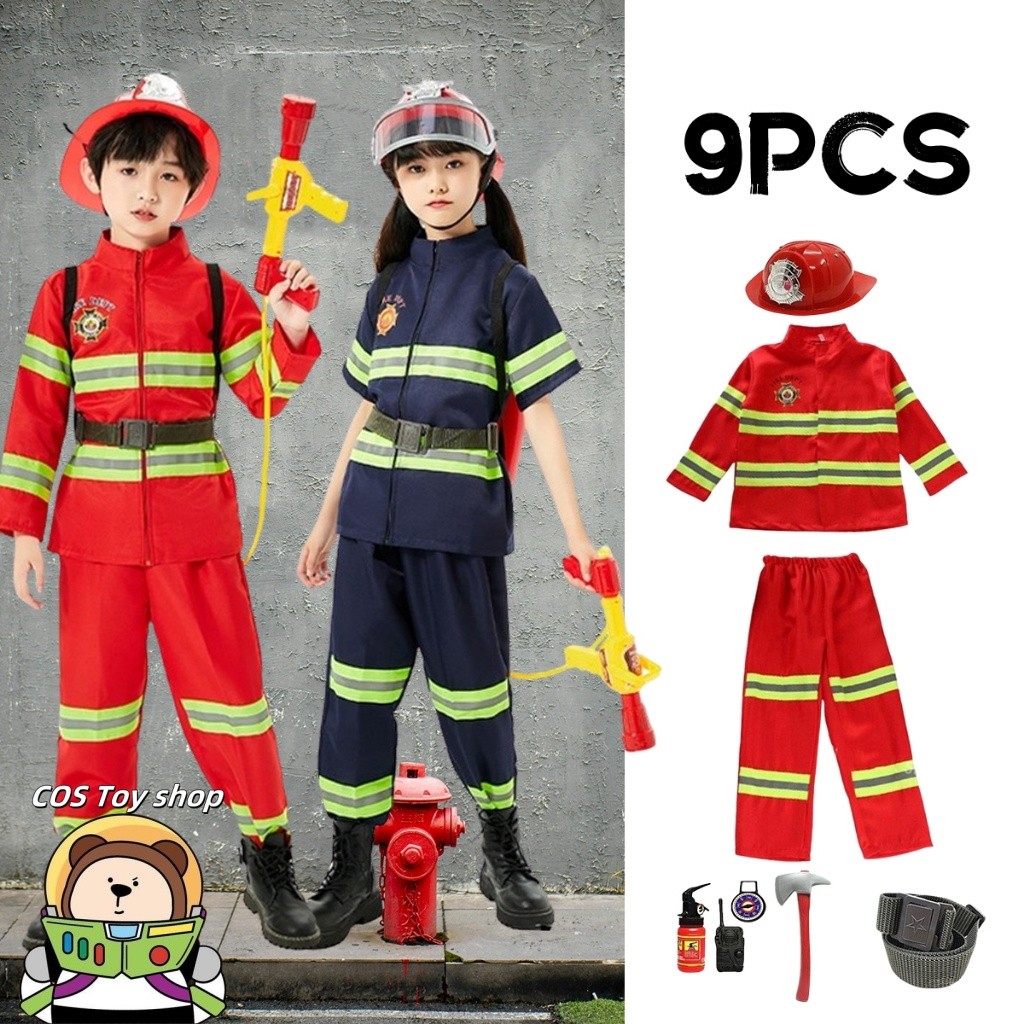 Fireman Costume for Kids Boy Girl Halloween Cosplay Career Performance ...