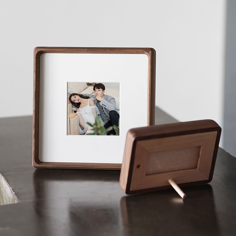 Rounded Corner Solid Wood Photo Frame Display Stand Couple Black Walnut ...