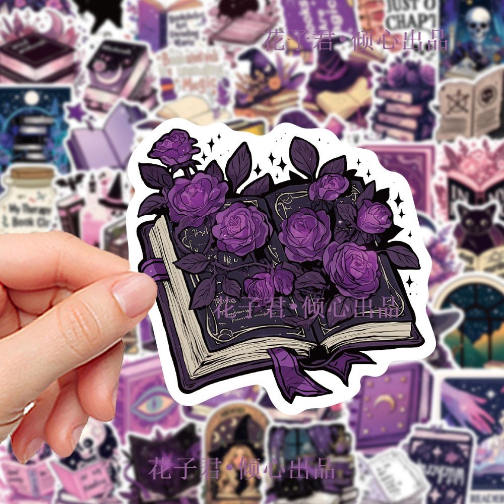 100 pieces of witch book stickers, cartoon gothic dark style magic book ...