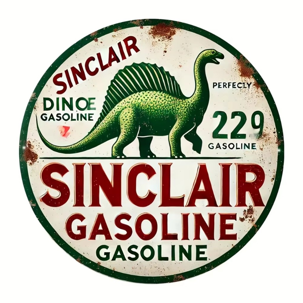 Vintage Dino Gasoline Tin Sign. Durable Aluminum, Rustic Garage Decor ...