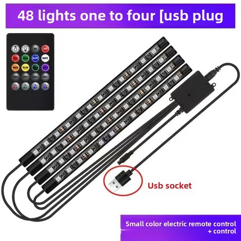 12V 4 in 1 RGB Car 48 LED Strip Lights Remote Voice Control Led Lights ...