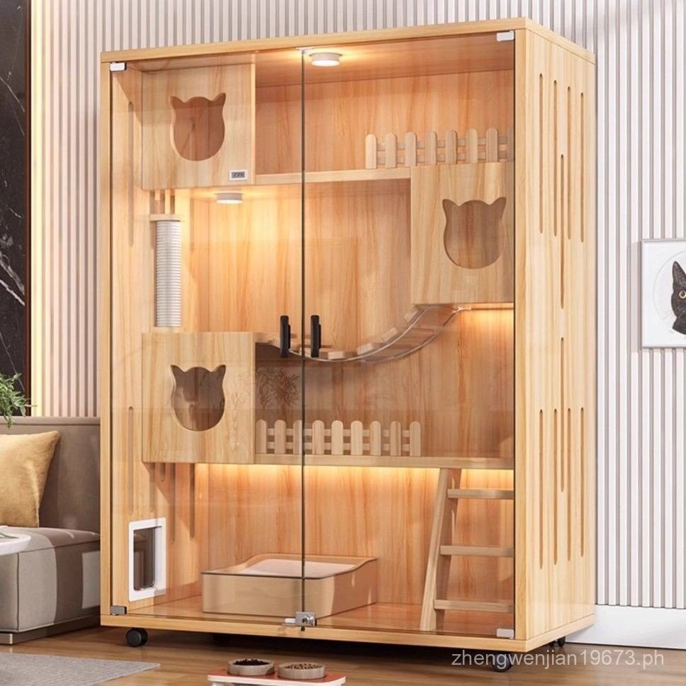 Solid Wood Cat Villa Large Space Indoor Household Multi-layer Cat House ...