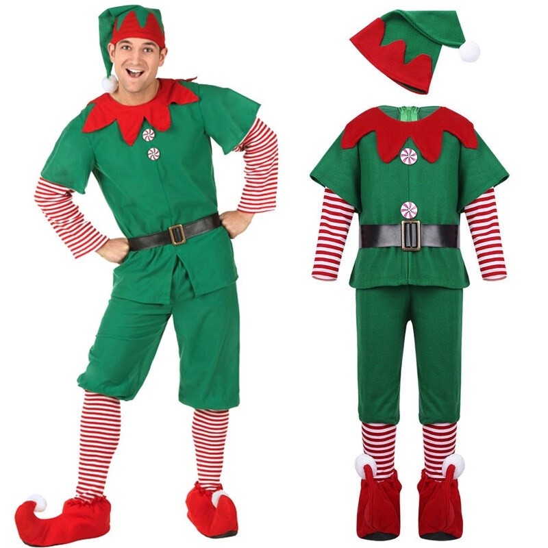5PCS Suits Adults Christmas Elf Costume For Santa Claus Uniform Set ...