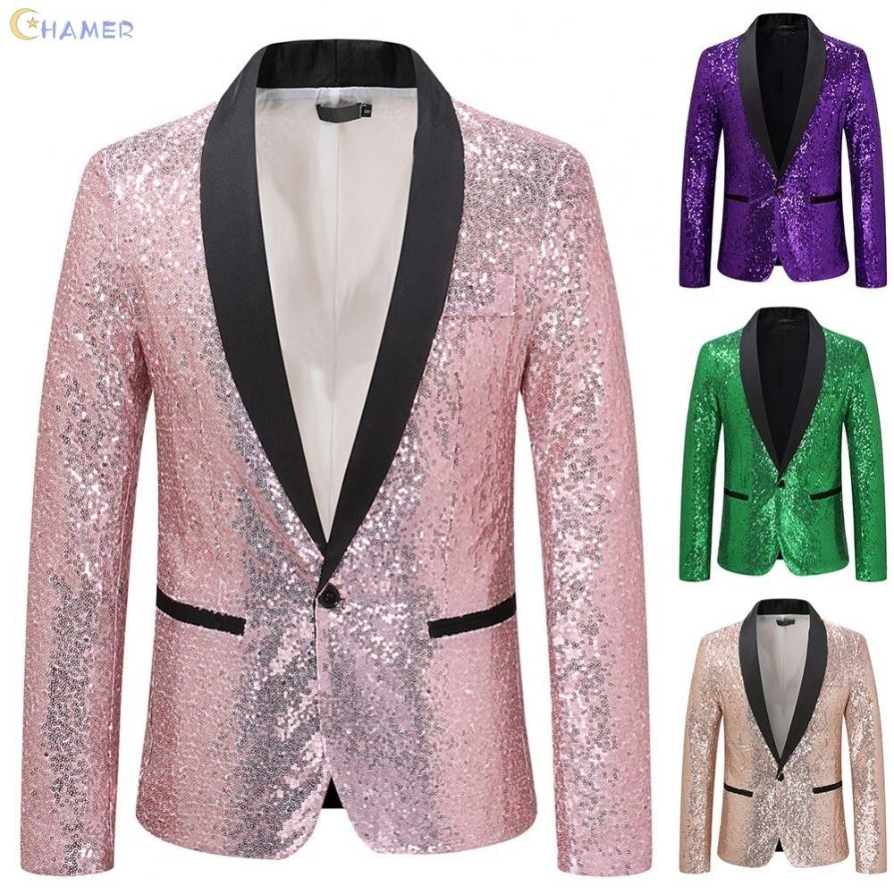 【CHAMER】Prom Suit Sequin Sexy Suit Slight Stretch Long Sleeve Nightclub ...