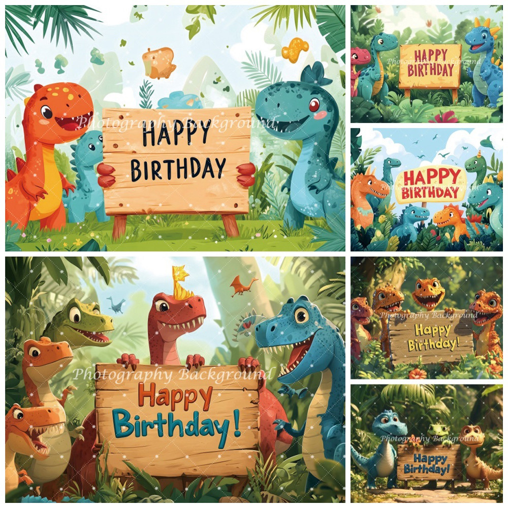 Dinosaur Themed Birthday Backgrounds for Photographs Jungle Safari Wild ...
