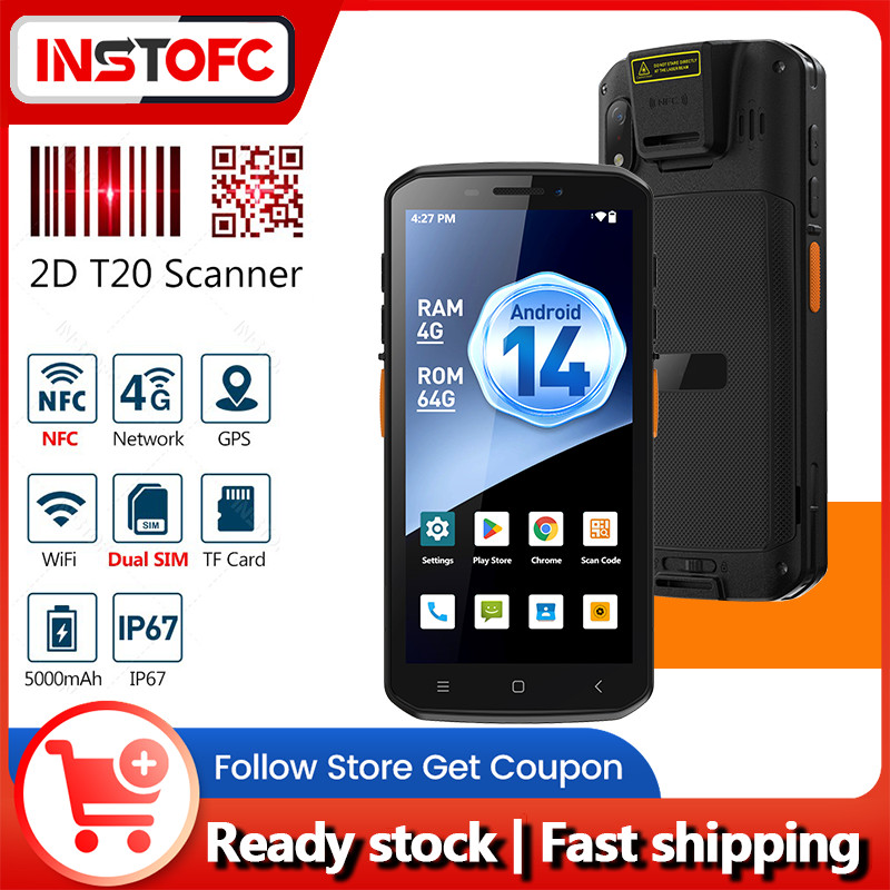 Android 14 Barcode Scanner 5.5'' Handheld Terminal PDA 4+64G Mobile ...