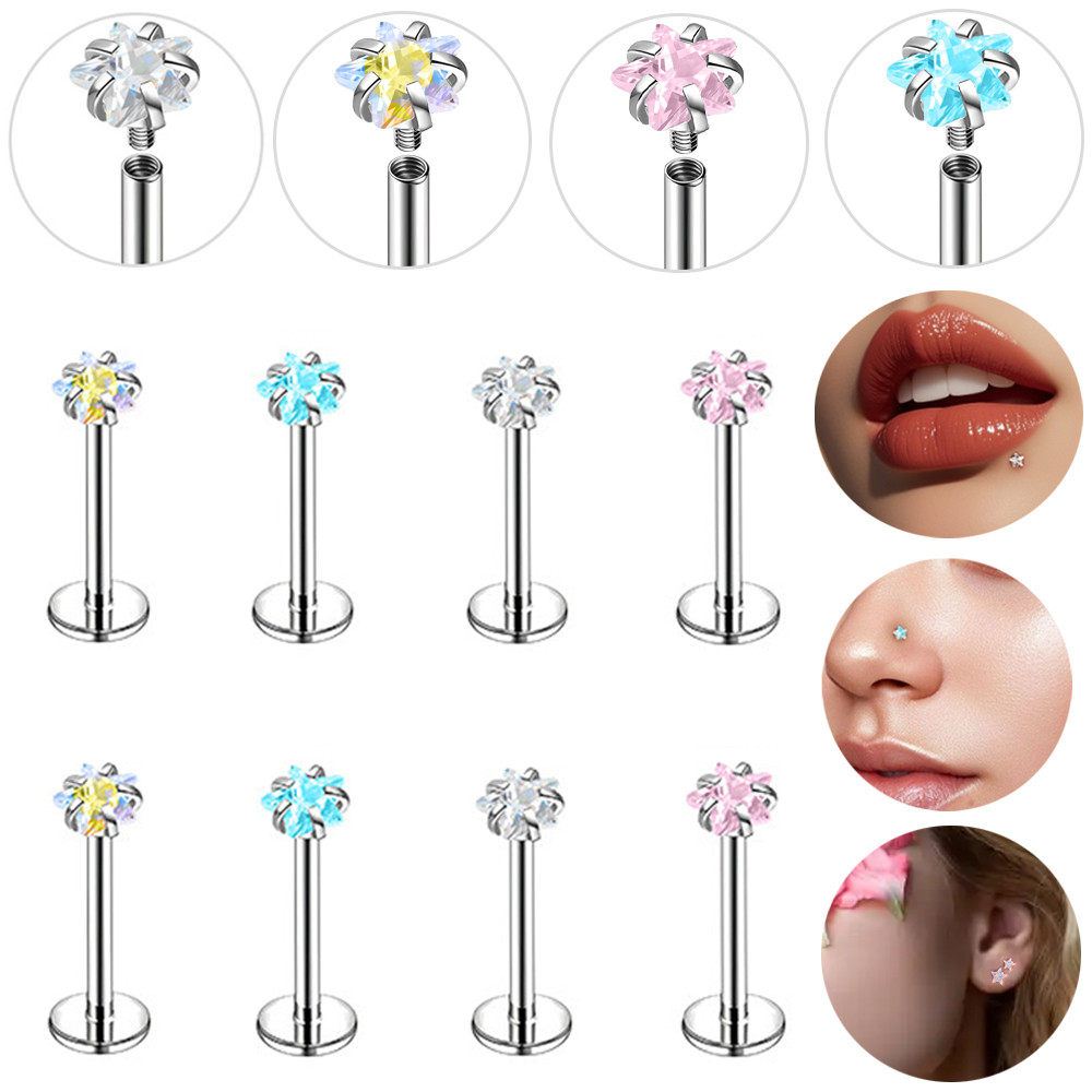 1 PC Stainless Steel Lip Labret/Nose/Earring Stud 18G/16G Star Crystal ...